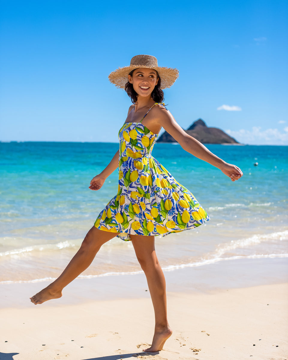 The Positano - Mini Resort Dress by Kenny Flowers | Lemon Print Dress