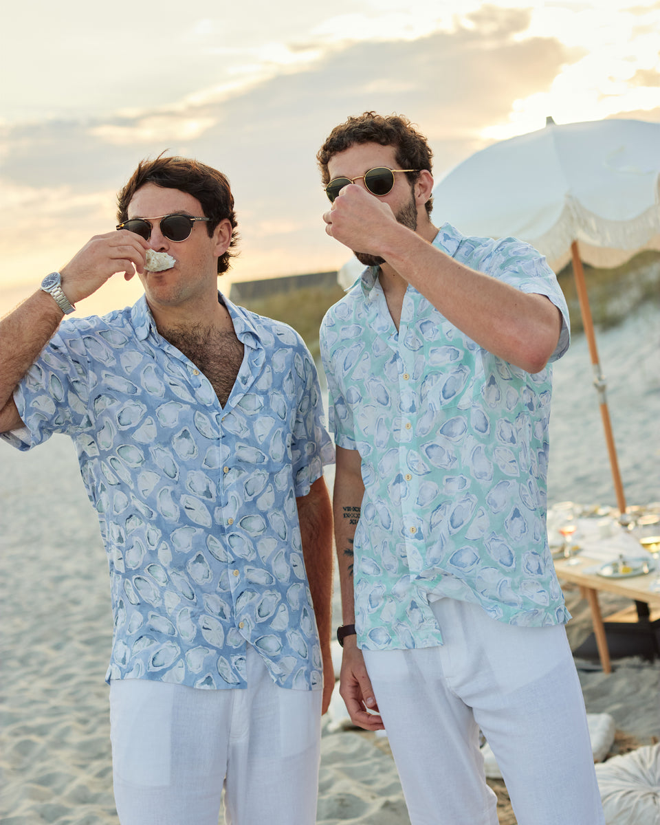 Men's Seafoam Oysters Short Sleeve Slim Fit Shirt - The Nanshucket ...