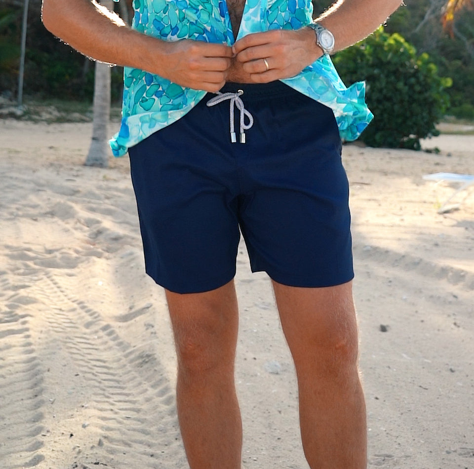 The Smooth Sailor | Solid Navy Men's Swim Trunks by Kenny Flowers